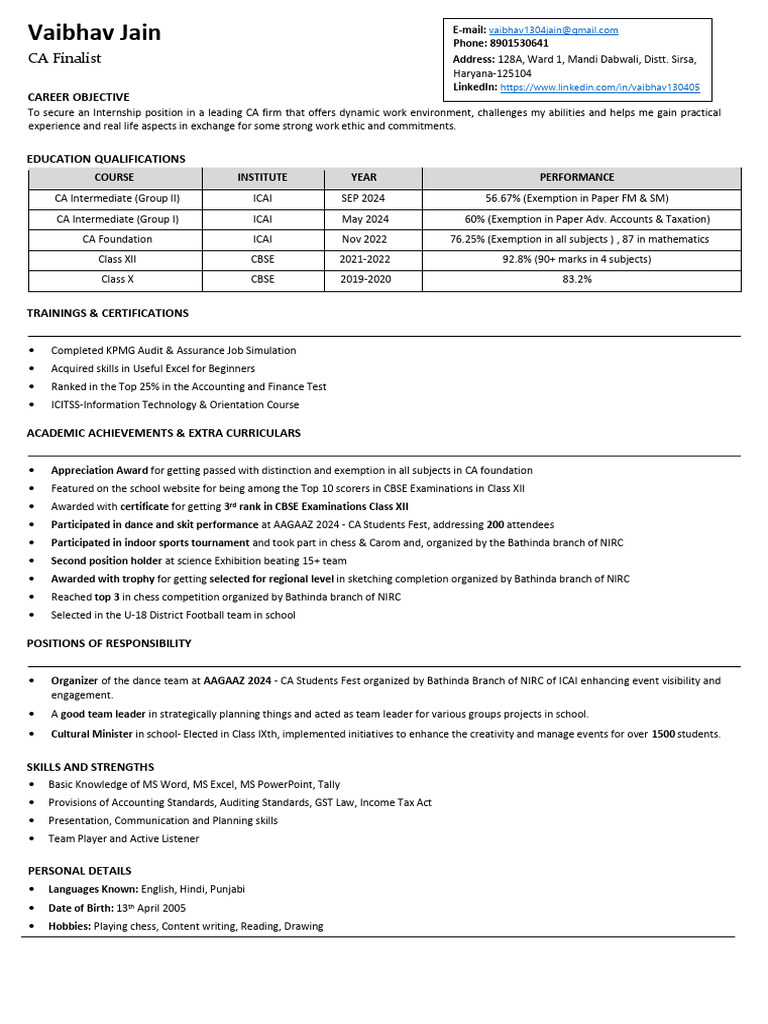 Vaibhav Jain Resume | PDF