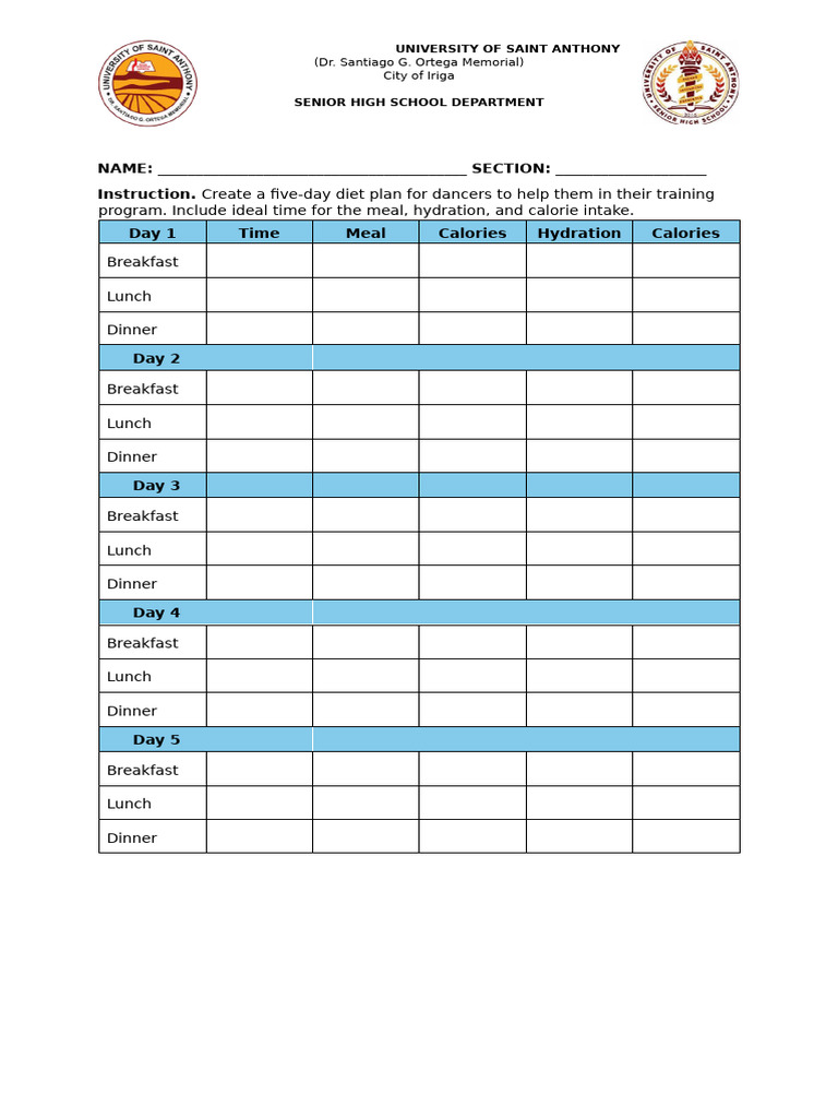 5-Day Diet Plan for Dancers | PDF