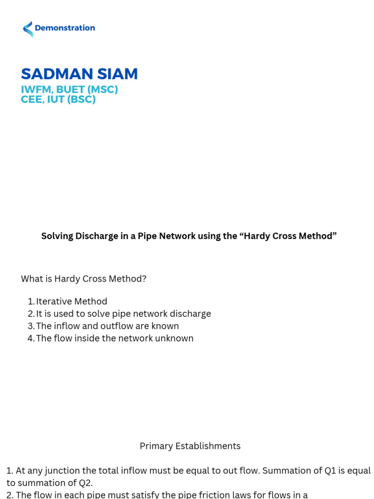 Solving Discharge in A Pipe Network Using The "Hardy Cross Method" | PDF