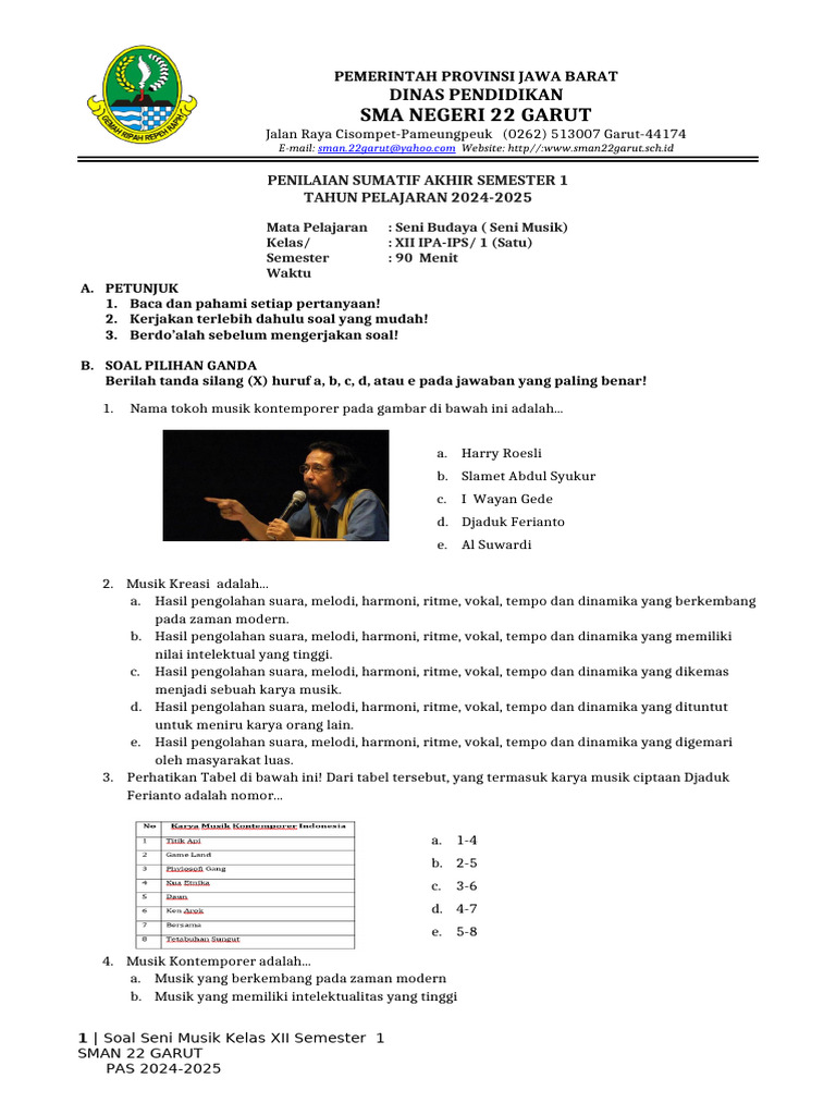 SBK. Soal PSAS SMT 1 Kls XII 2024-2025 | PDF