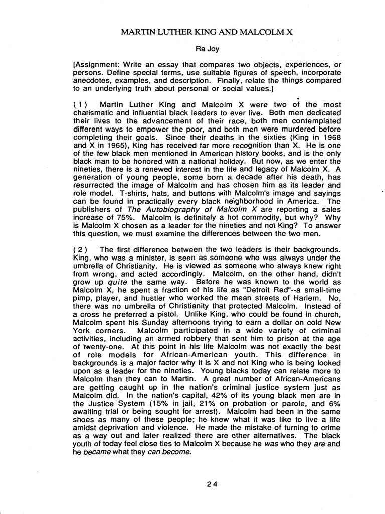 King vs. X: Legacy and Leadership Differences | PDF | Malcolm X ...