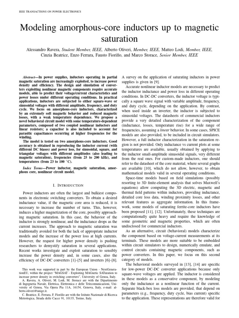 Amorphous-Core Inductor Modeling | PDF | Inductor | Electrical Network