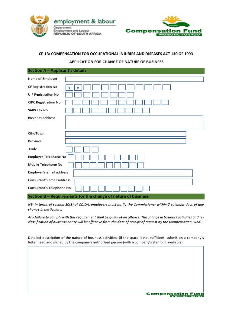 CF-1B Form Application For Change of Nature of Business | PDF