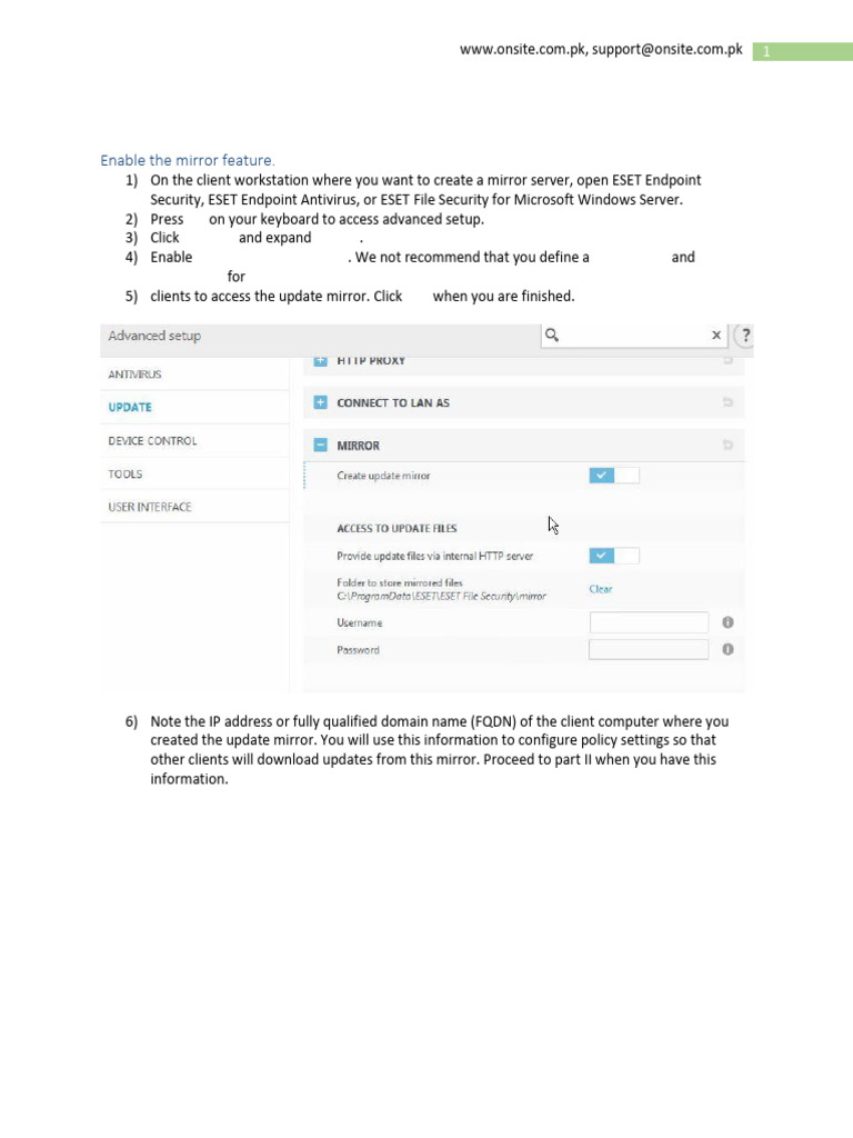 ESET Update Mirror Setup Guide | PDF
