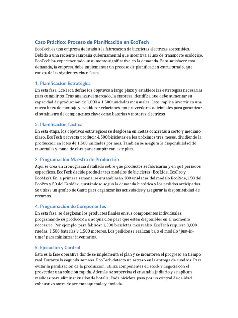 Caso Practico EcoTech | PDF | Planificación | Business