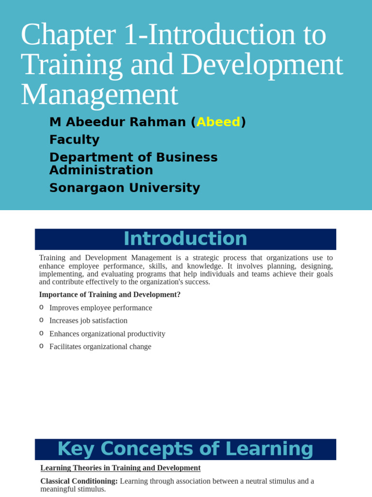 BA 5224-Training and Development Management Chapter-1 Abeed Sir | PDF ...
