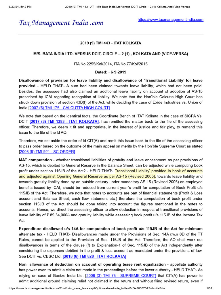 Bata India LTD Vs DCIT Circle - 2 (1) Kolkata and (Vice-Versa) | PDF | Income Statement | Expense