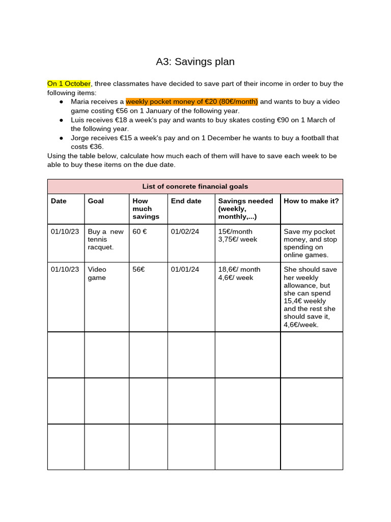 A3_ Savings Plan | PDF | Expense | Money