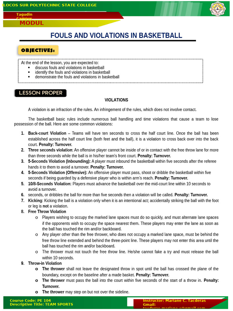 Understanding Basketball Violations | PDF | Sports Rules And ...