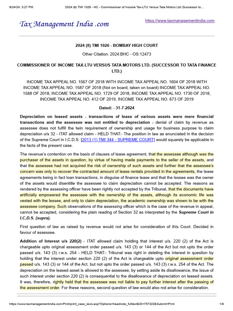 Commissioner of Income Tax-LTU Versus Tata Motors LTD (CLD Case) | PDF ...