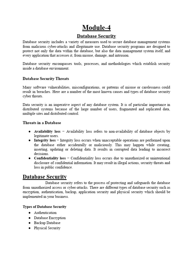 Module 4 Security Dbms (Merrin) | PDF | Computer Access Control | Databases Module 4 Security Dbms (Merrin) | PDF | Computer Access Control | Databases