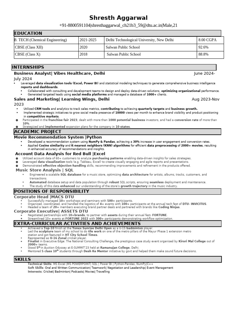 Placement Resume Updated | PDF | Computing | Business