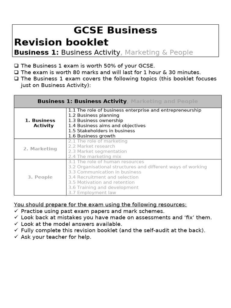 GCSE Business Activity Revision Guide | PDF | Business | Marketing