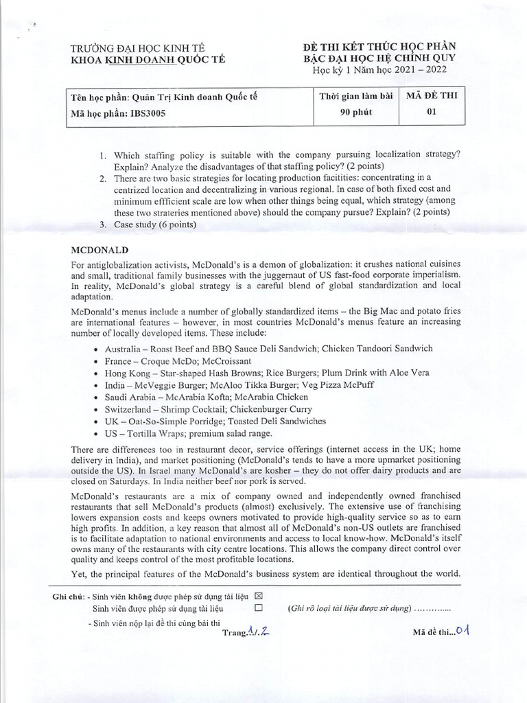 Đề Thi Qtkdqt | PDF