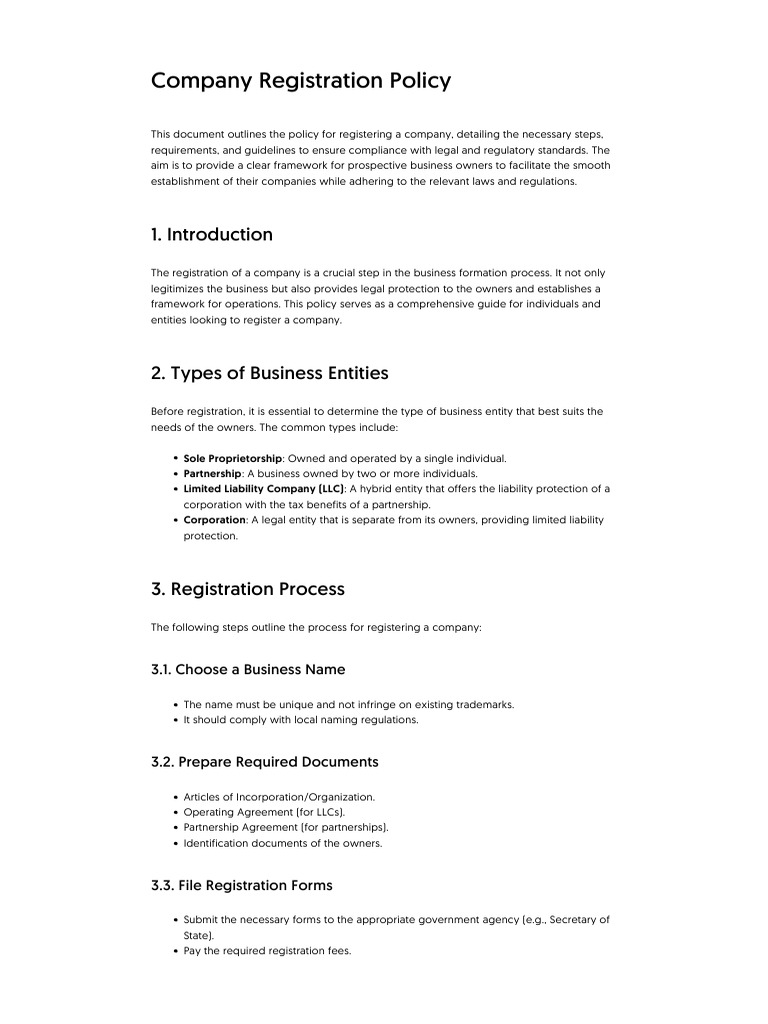 Company Registration Policy | PDF | Limited Liability Company ...