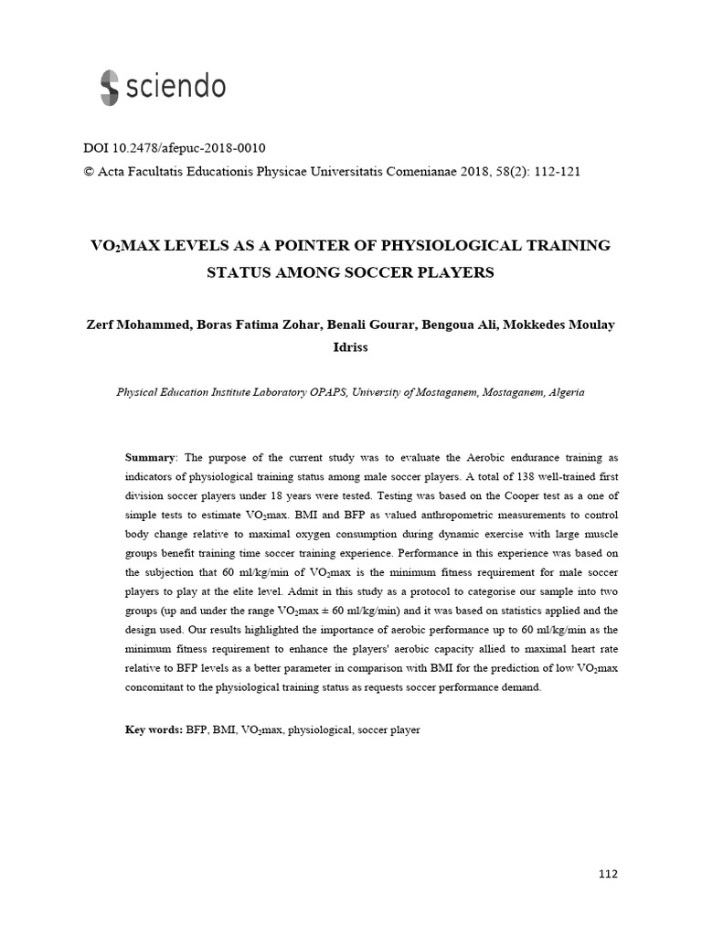 VO2max Levels As A Pointer of Physiological Traini | PDF | Physical Fitness | Physical Exercise