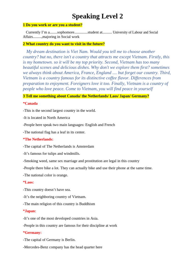 Speaking Level 2 | PDF | Cardiovascular Diseases | Vietnam