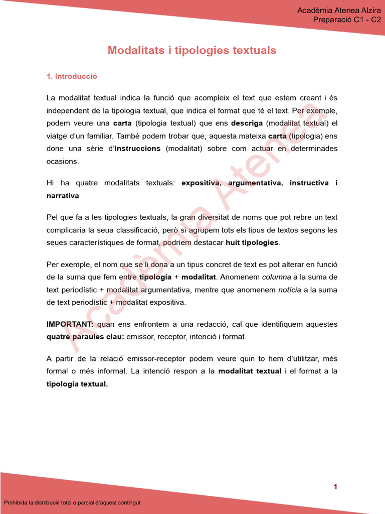 Modalitats I Tipologies Textuals | PDF