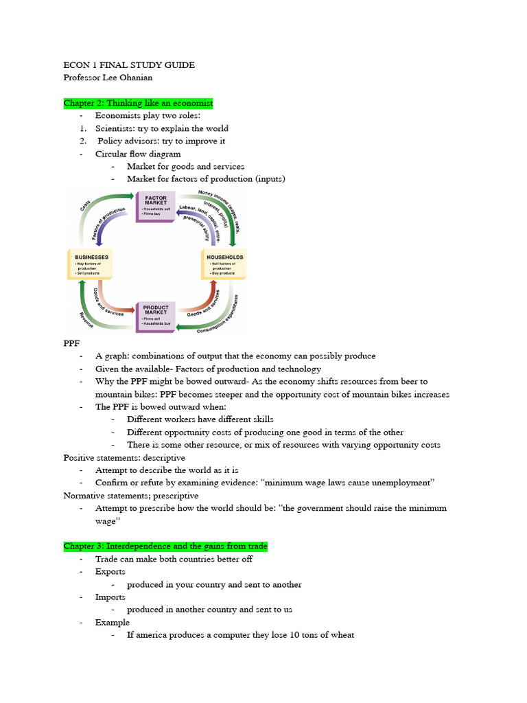 ECON 1 Final Study Guide Overview | PDF | Elasticity (Economics) | Demand