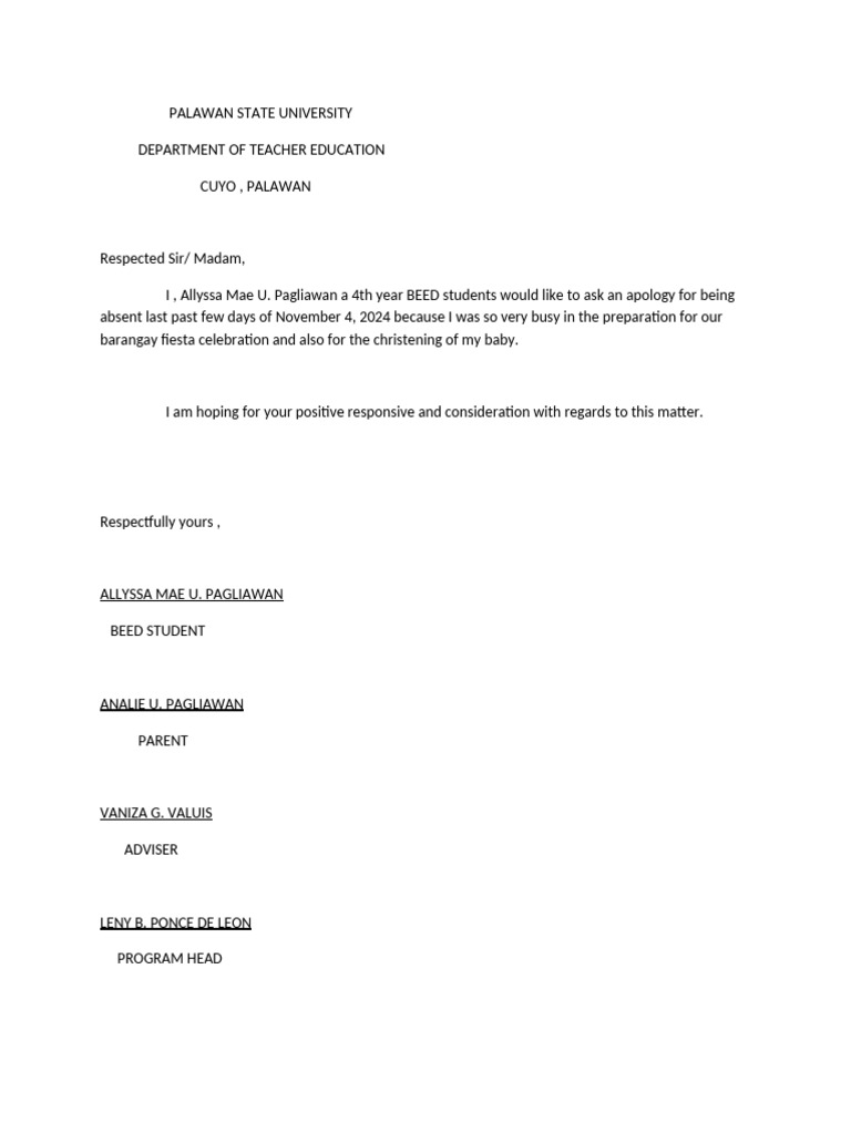 Excuse Letter | PDF
