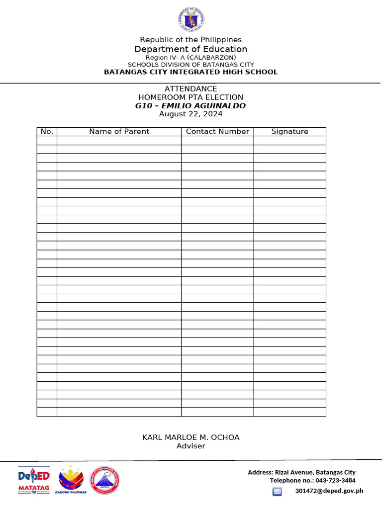 Attendance Template Hrpta | PDF