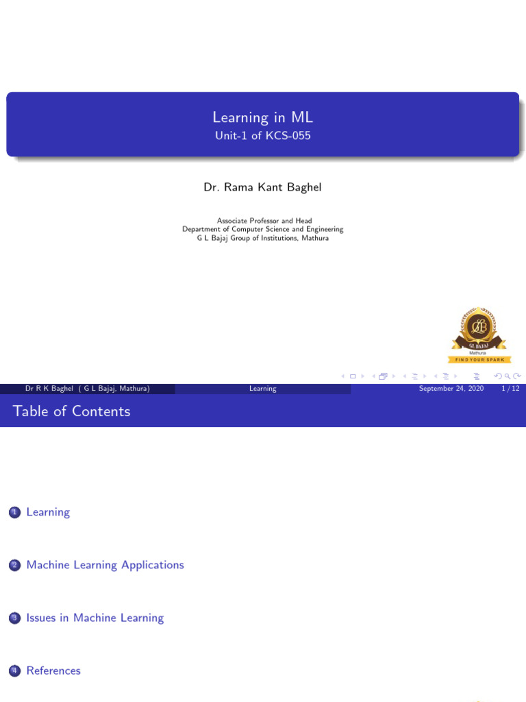 Dr Rama Kant Baghel KCS 055 MLT Unit-1 | PDF | Machine Learning | Logistic Regression