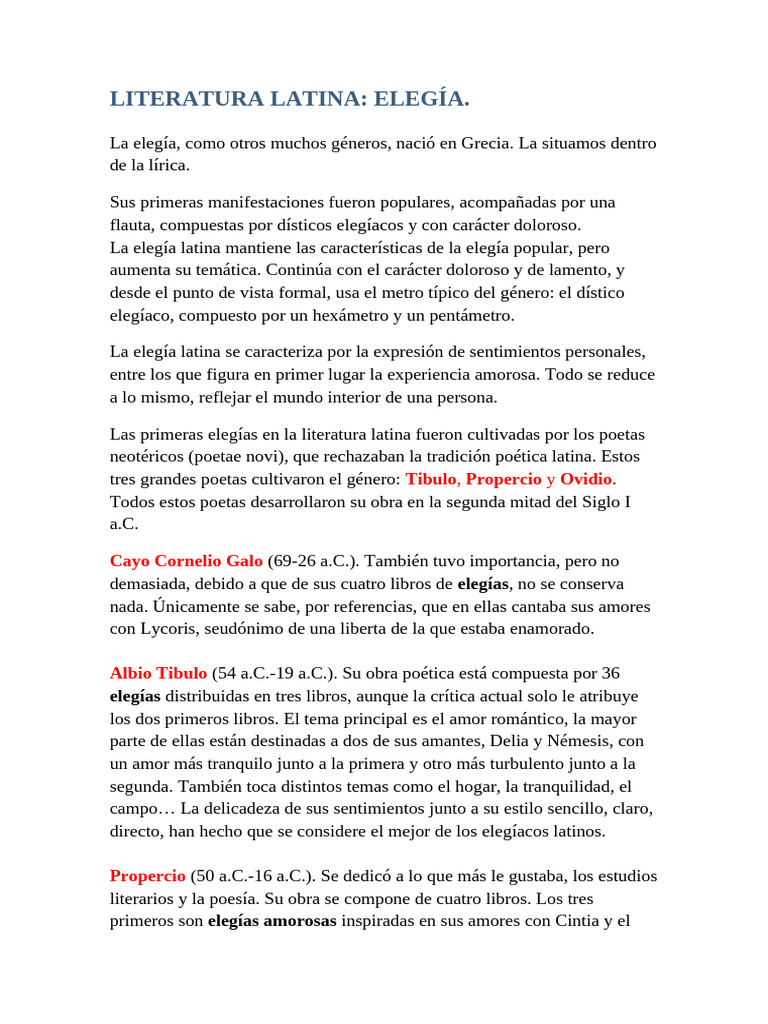 Literatura Latina - Elegía | PDF | Ovidio