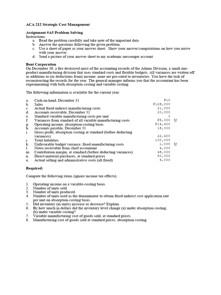 Assignment A2 Problem Solving | PDF | Cost Of Goods Sold | Cost Accounting