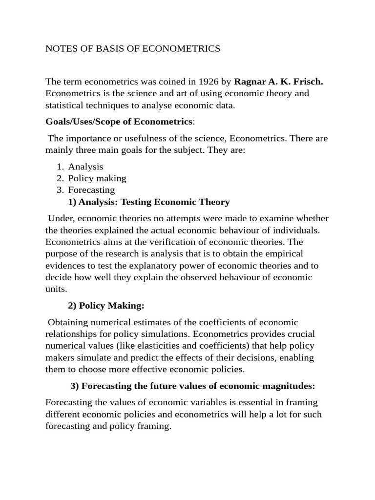 Notes of Basis of Econometrics | PDF | Econometrics | Probability ...