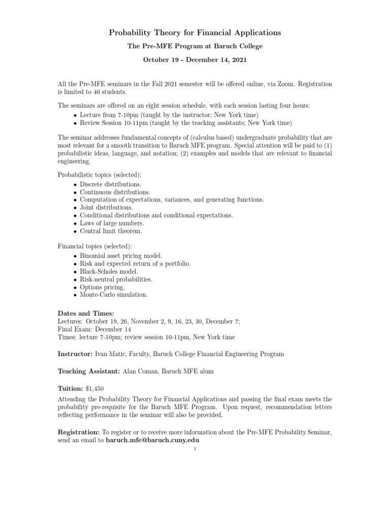 Pre Mfe Prob Oct2021 Syllabus | PDF | Probability Distribution | Variance
