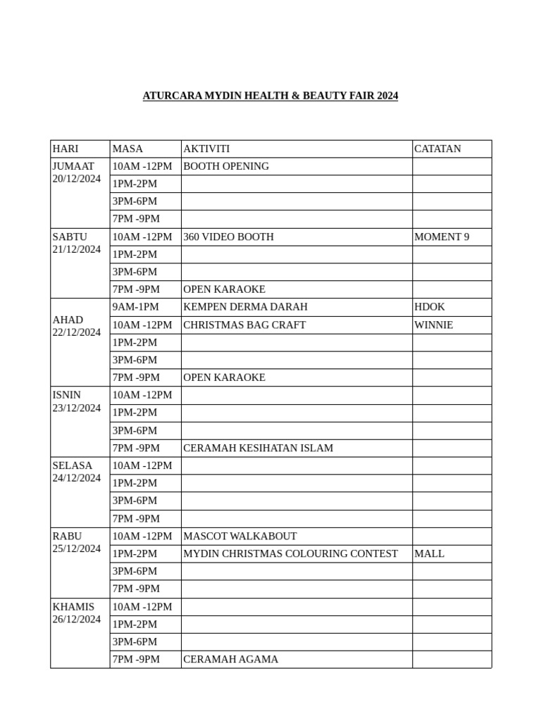 Aturcara H&BF2024 | PDF