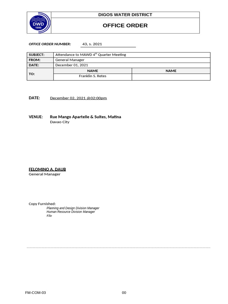 MAWD Meeting Attendance Notice | PDF