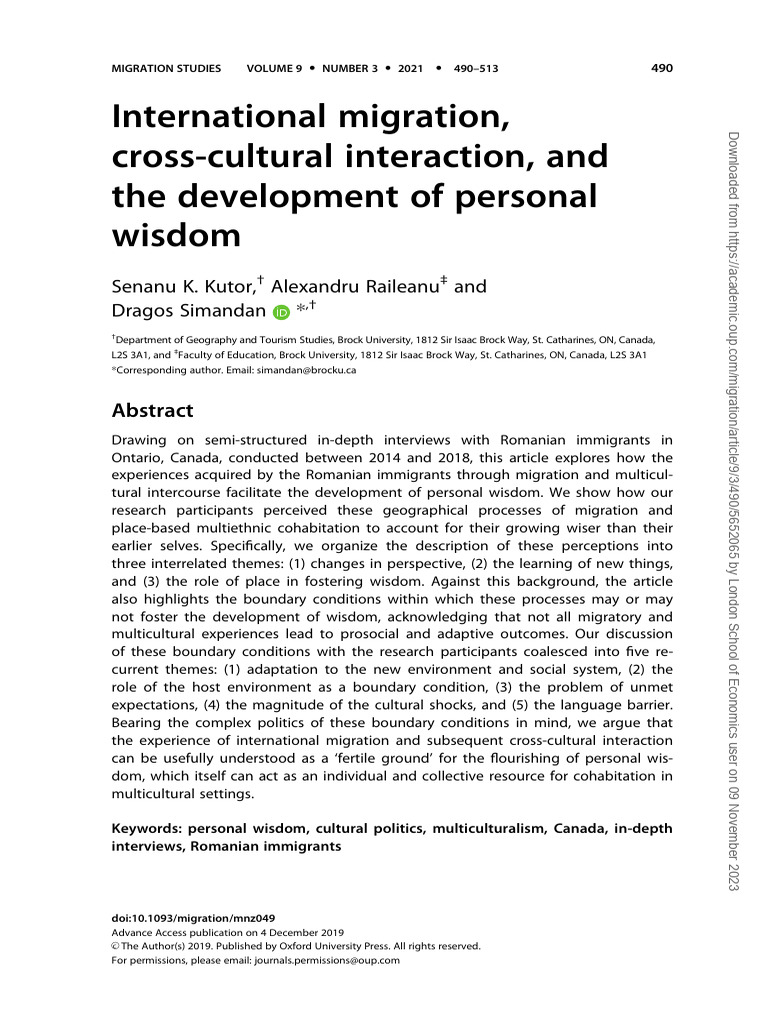International Migration, Cross-Cultural Interaction, and The ...