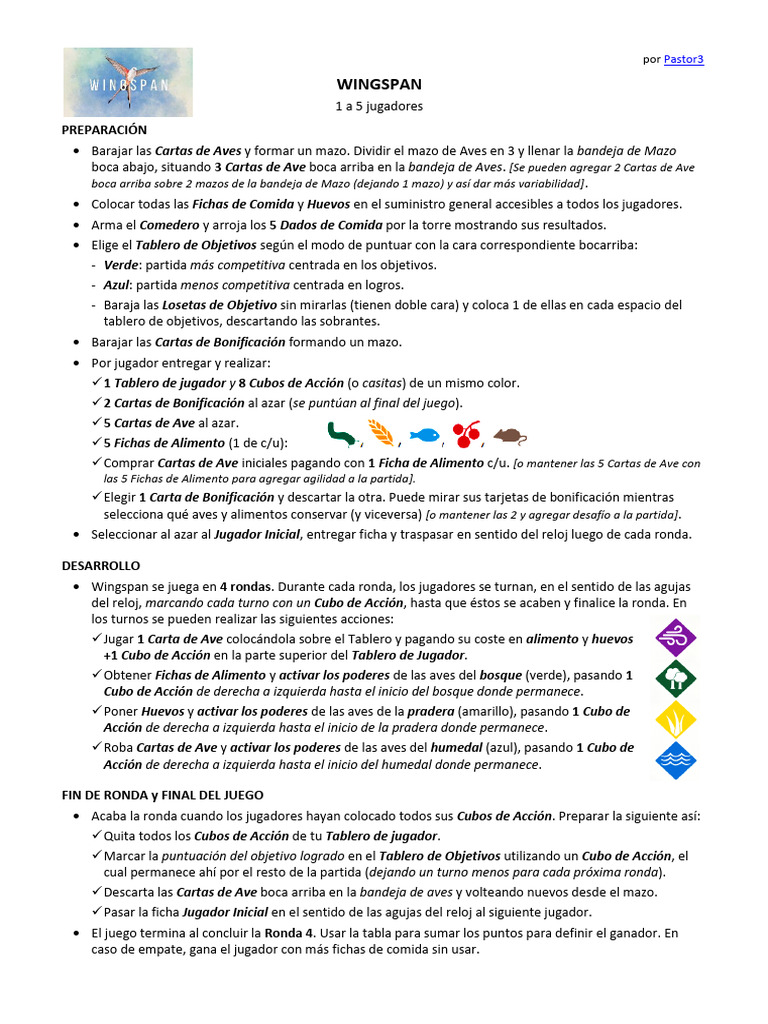 Guía Completa de Reglas de Wingspan | PDF | Aves | Juego de azar