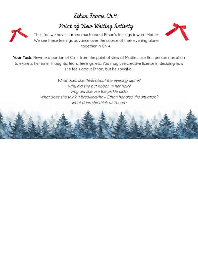 Rewrite Ethan Frome Ch. 4 from Mattie's View | PDF