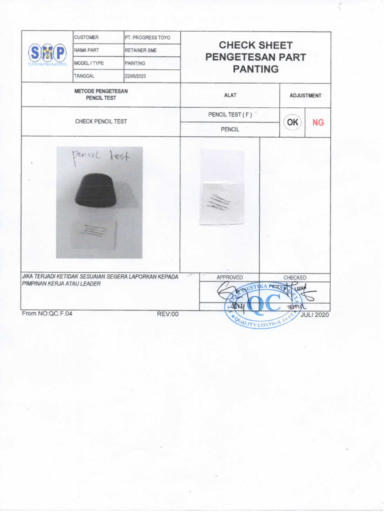 Chek Pencil Test Retainer Bme PT Pti | PDF