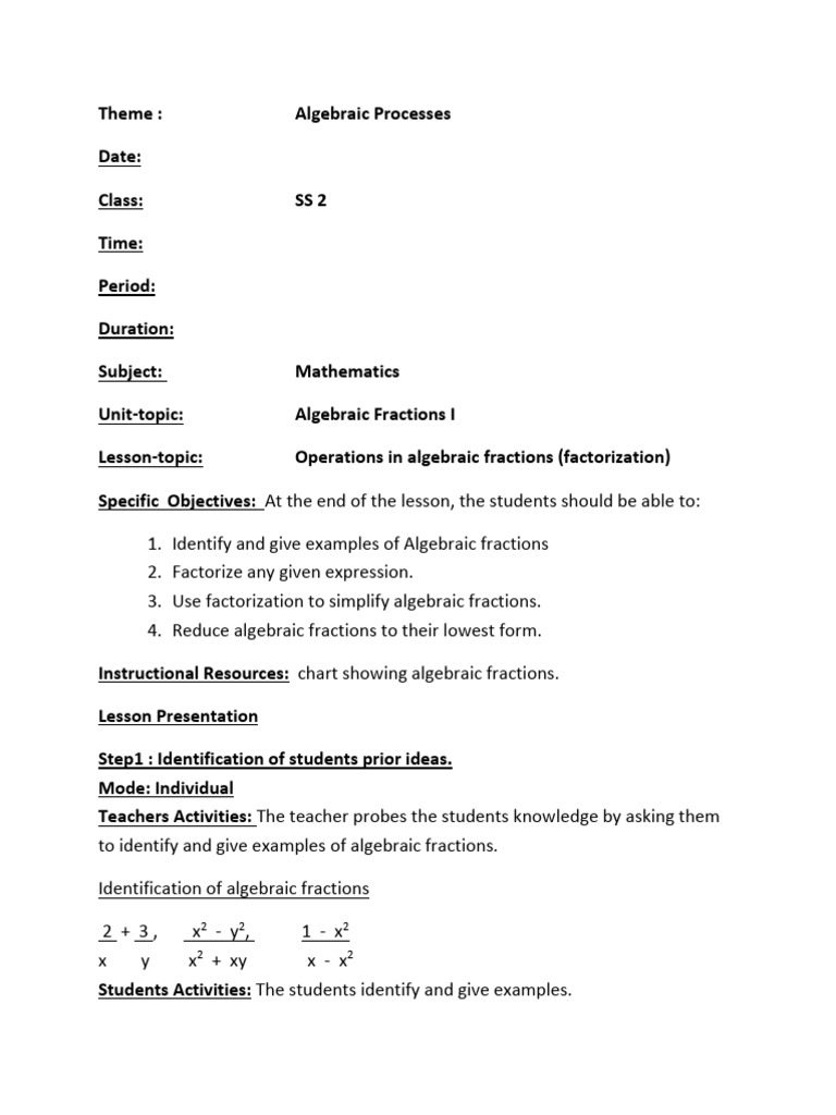Algebraic Fractions: Factorization & Simplification | PDF | Algebra ...