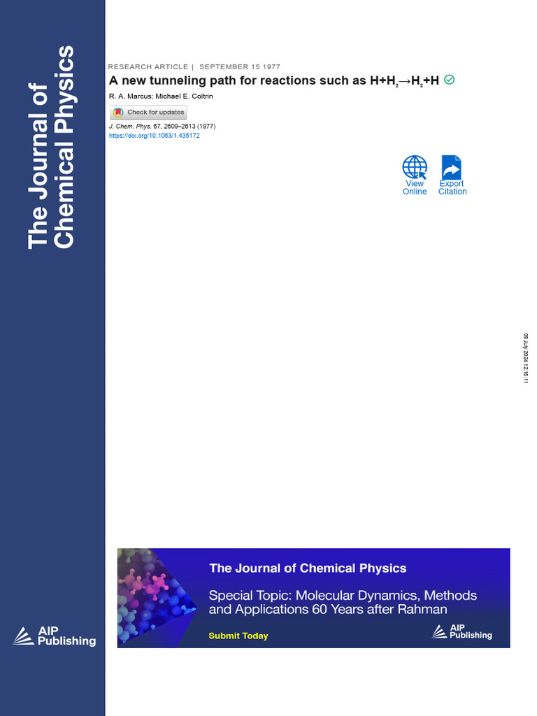 Marcus 1977 | PDF | Quantum Tunnelling | Chemical Reactions