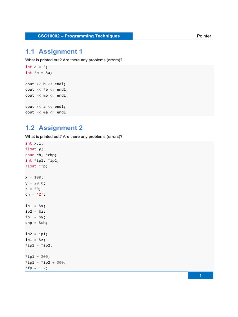 Week03-Pointer Assignments | PDF | Pointer (Computer Programming) | Computer Programming