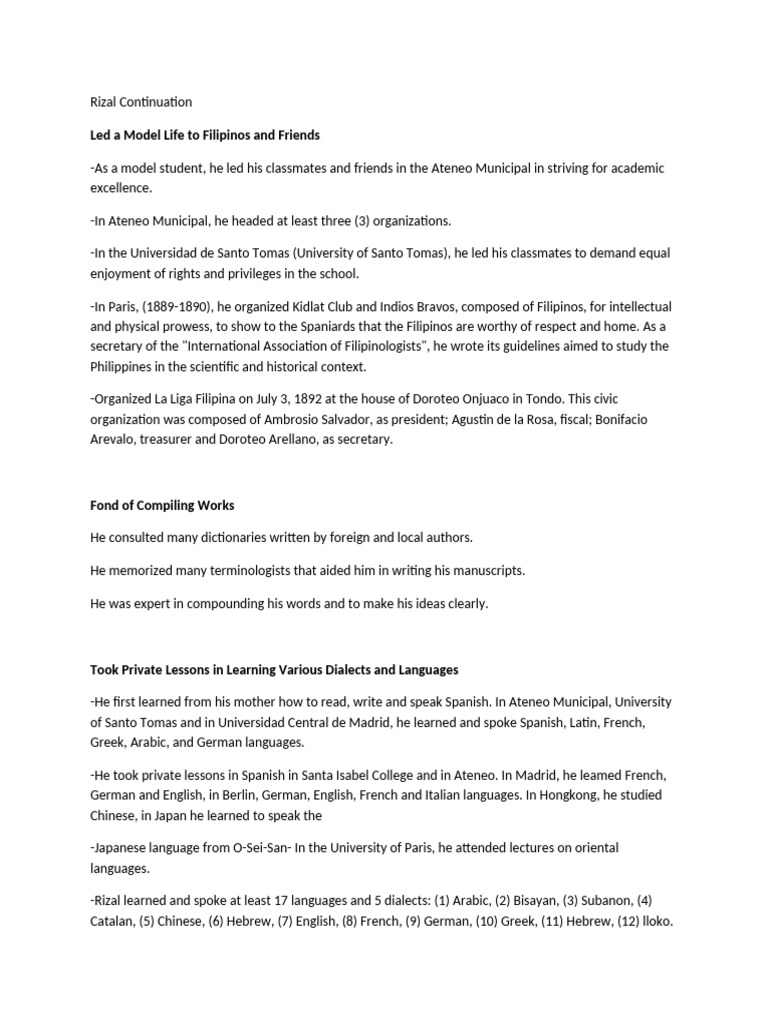 Rizal-Continuation | PDF | Tagalog Language