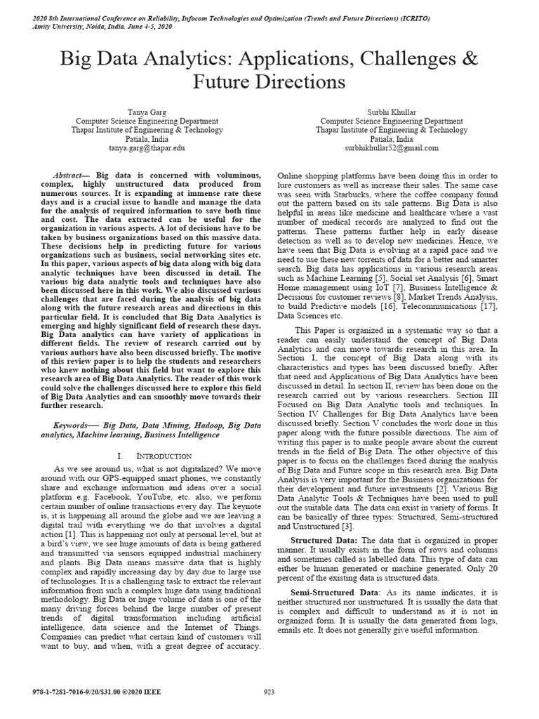 Big Data Analytics- Applications, Challenges & Future Directions | PDF | Big Data | Analytics