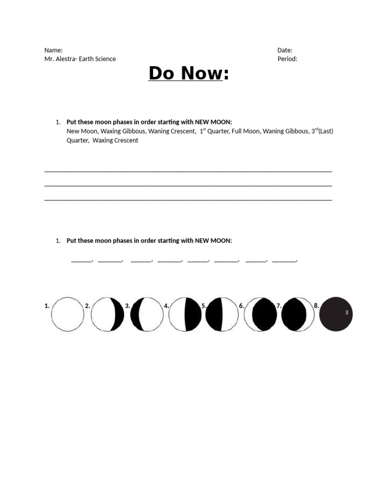 Order of Moon Phases Activity | PDF