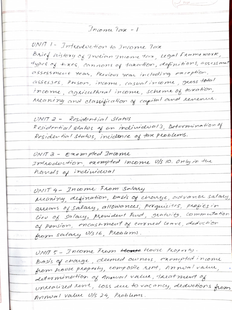 Income Tax 1 (Unit 1 and 2) | PDF