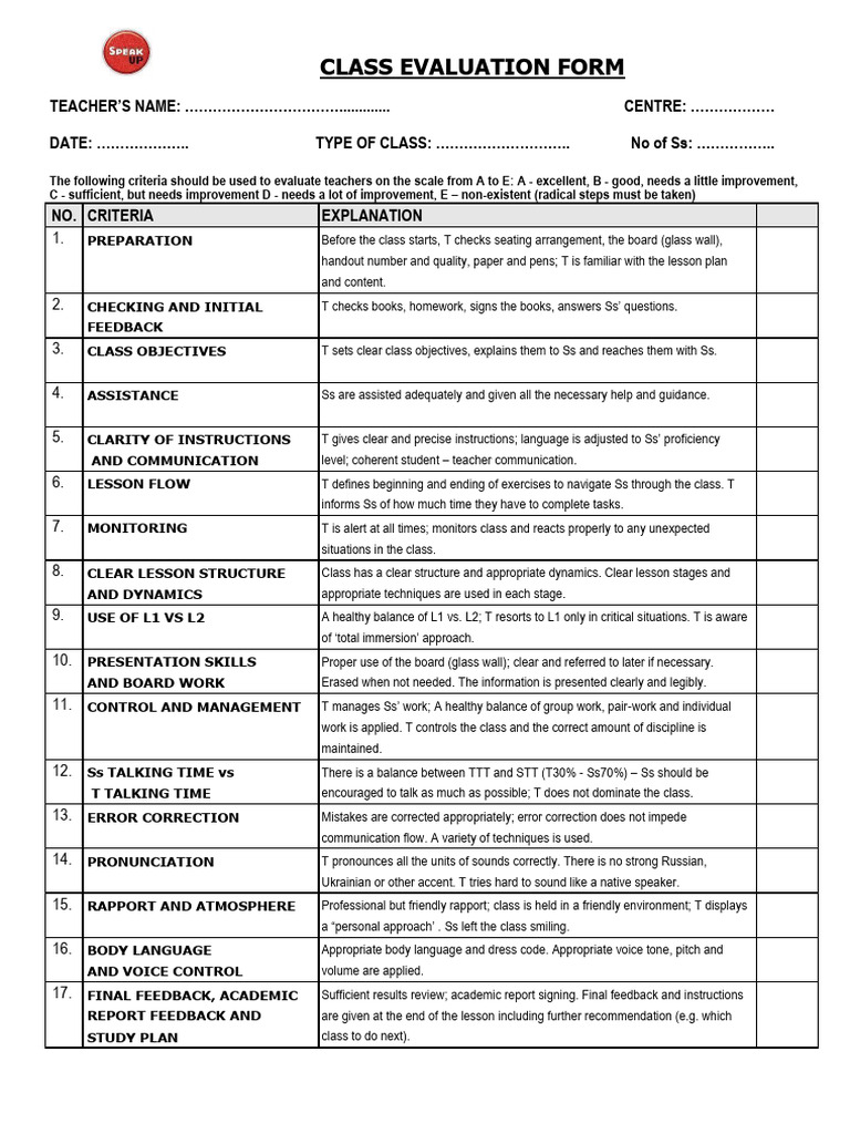 Class Observation Form | PDF | Human Communication | Learning