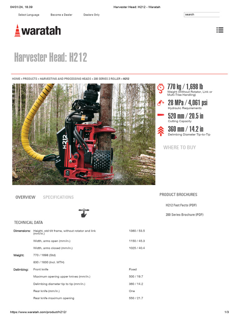 Harvester Head - H212 - Waratah | PDF | Knife | Vehicles