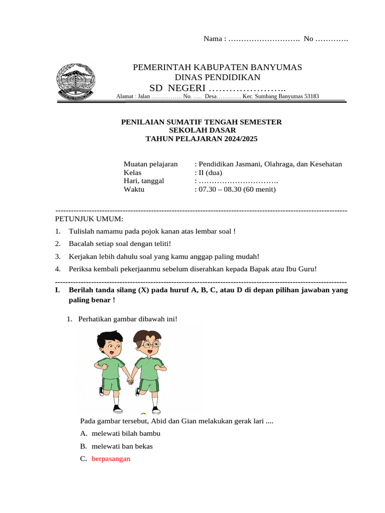 Soal Sas Pjok Kelas 2 | PDF