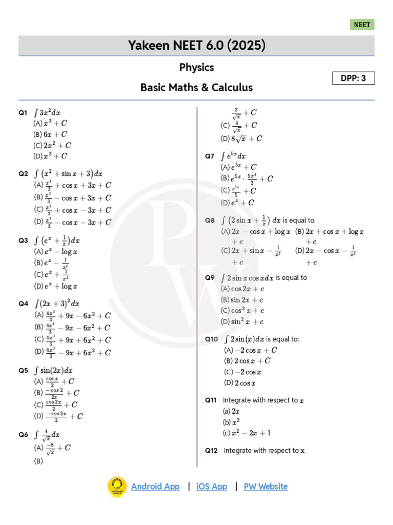 673f00cc0033644e15e655f0 - ## - Basic Maths & Calculus: DPP 03 (Of Lec-04) - Yakeen NEET 6.0 ...