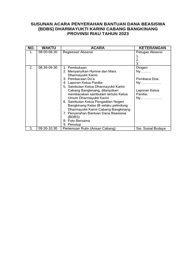 Susunan Acara Penyerahan Beasiswa BDBS | PDF