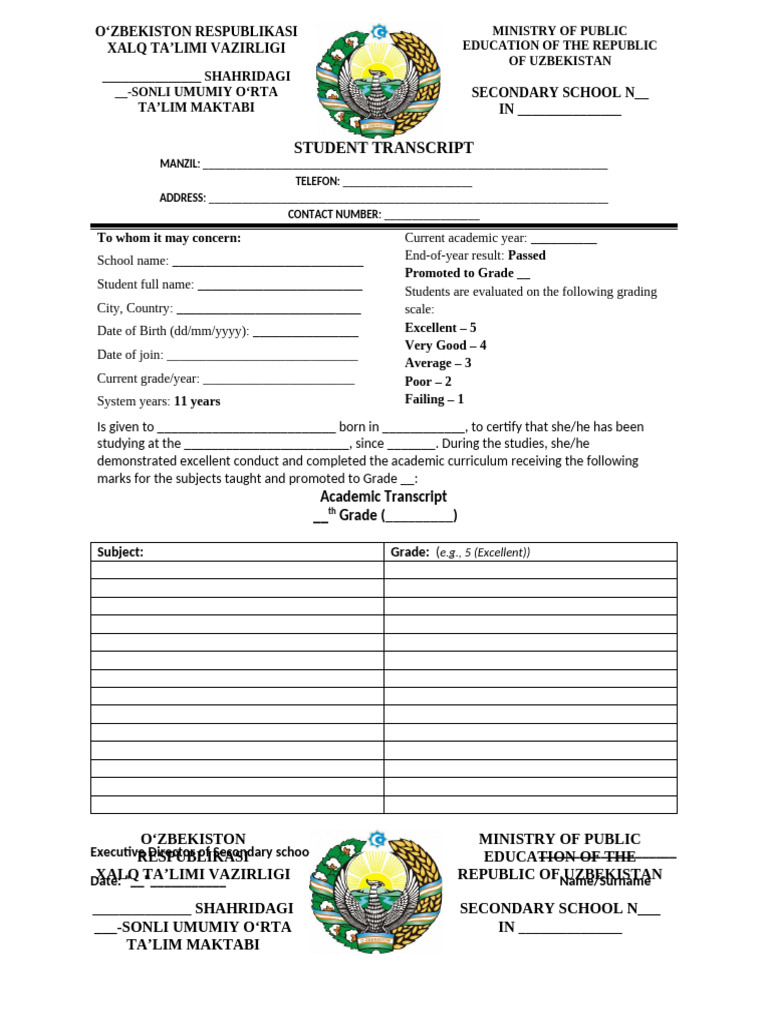 Student Academic Transcript Template | PDF | Schools | Educational ...