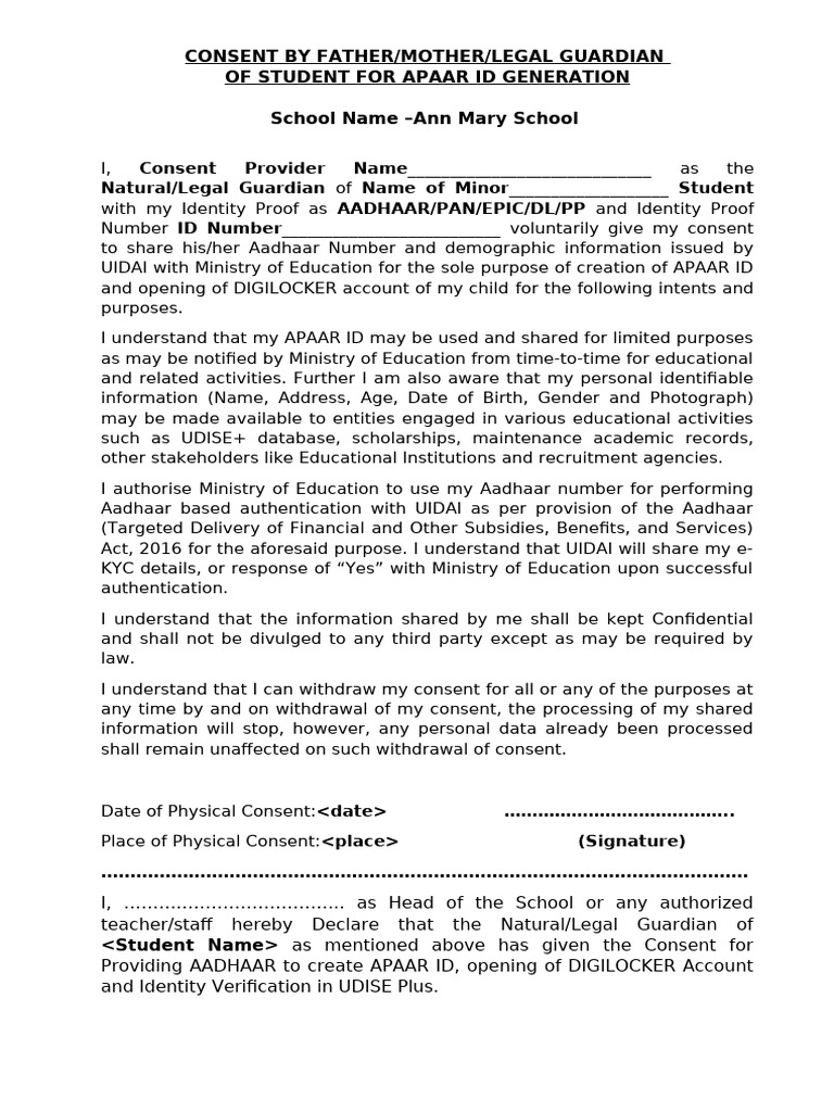 Consent Form APAAR Modified Approved | PDF | Access Control | Justice